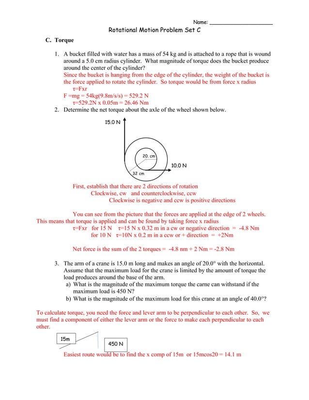 Angular motion problem set c torque solutions | PDF