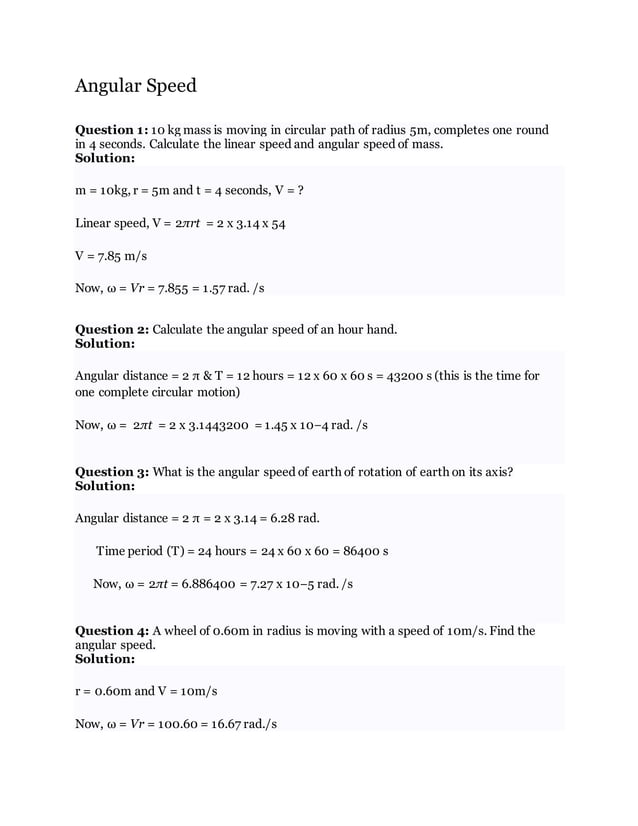 Angular speed Examples | DOCX