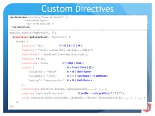 Angular training - Day 3 - custom directives, $http, $resource, setup ...