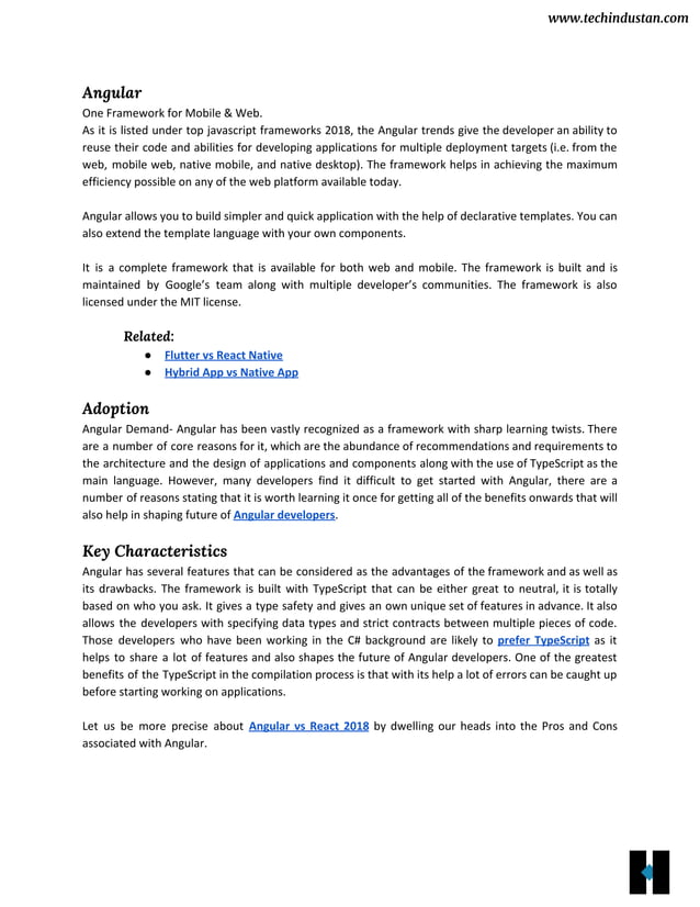 Angular vs React 2019 [UPDATED] - tecHindustan | PDF