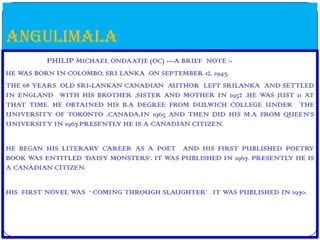 Angulimala by ondaatje | PPTX