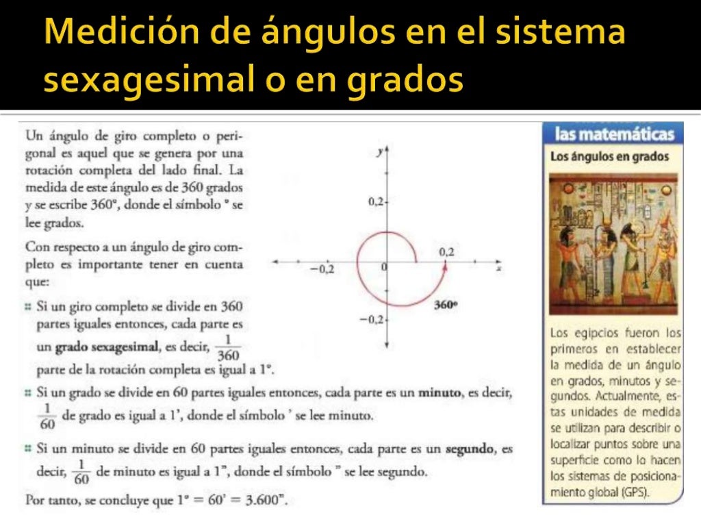 Ángulos, Sistemas angulares (Grados, Radianes y Gradianes), Sistema S…