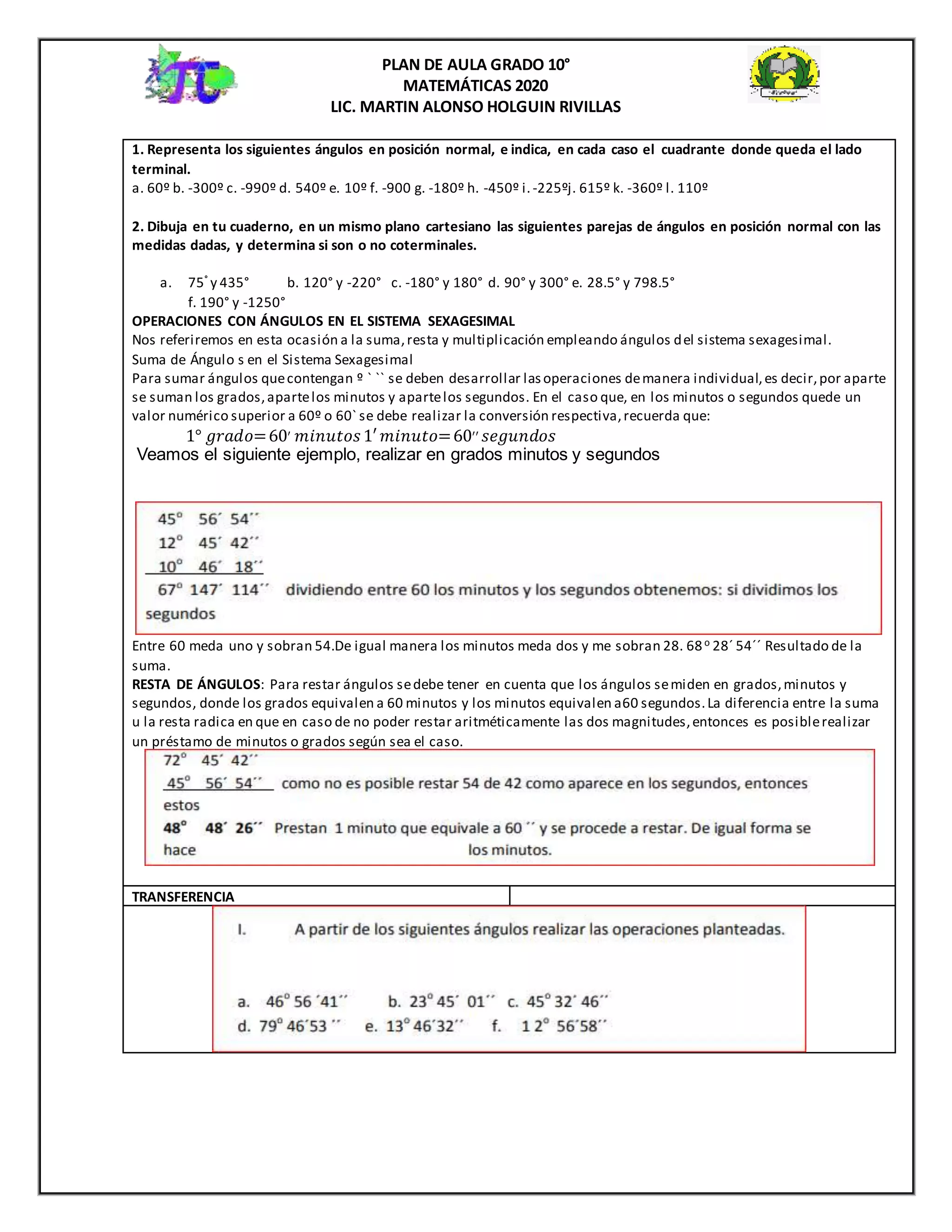 Angulos y sistemas de medicion de angulos clases 1 6 | DOCX