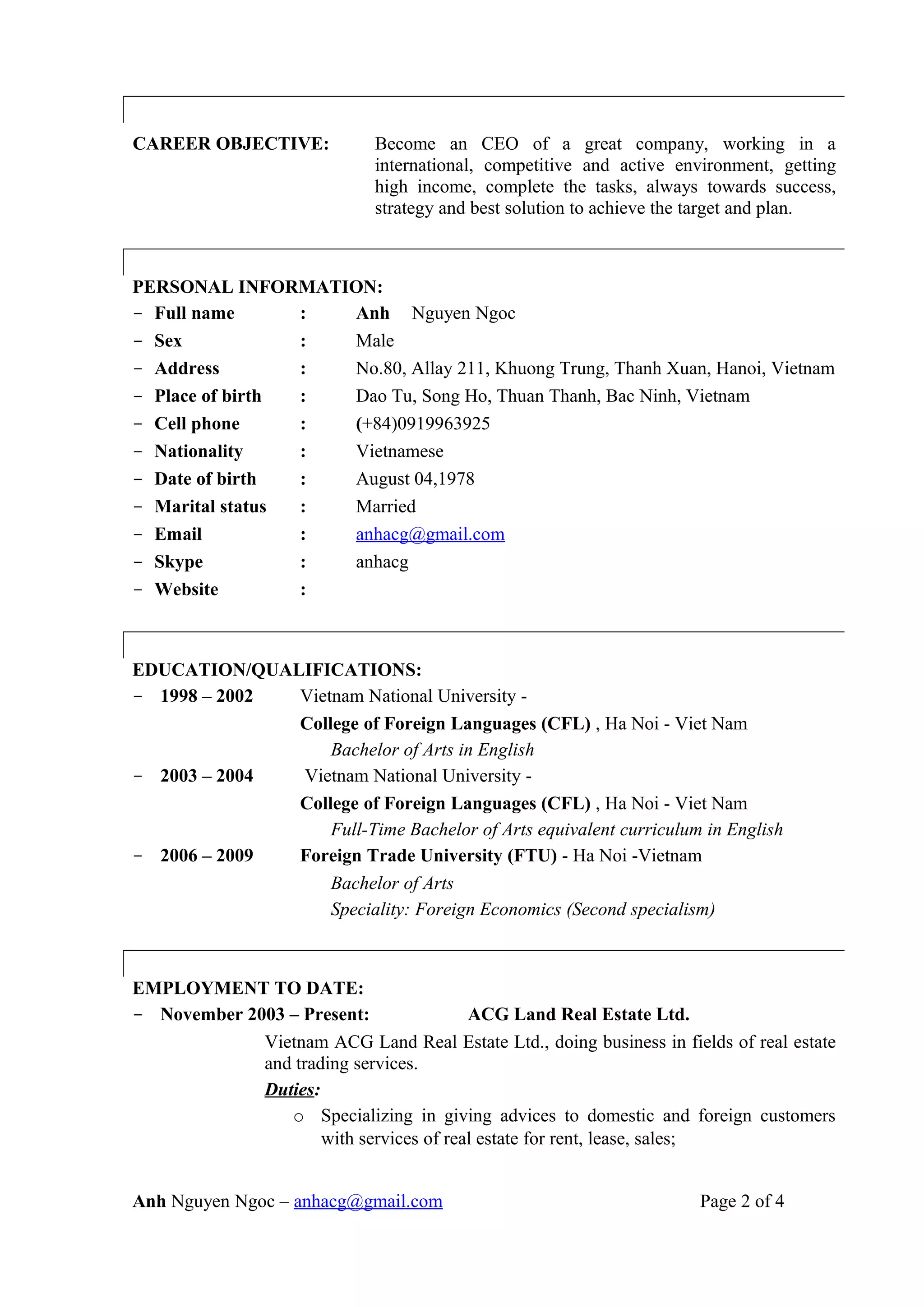 Anh cv english 2 feb2015 | DOC