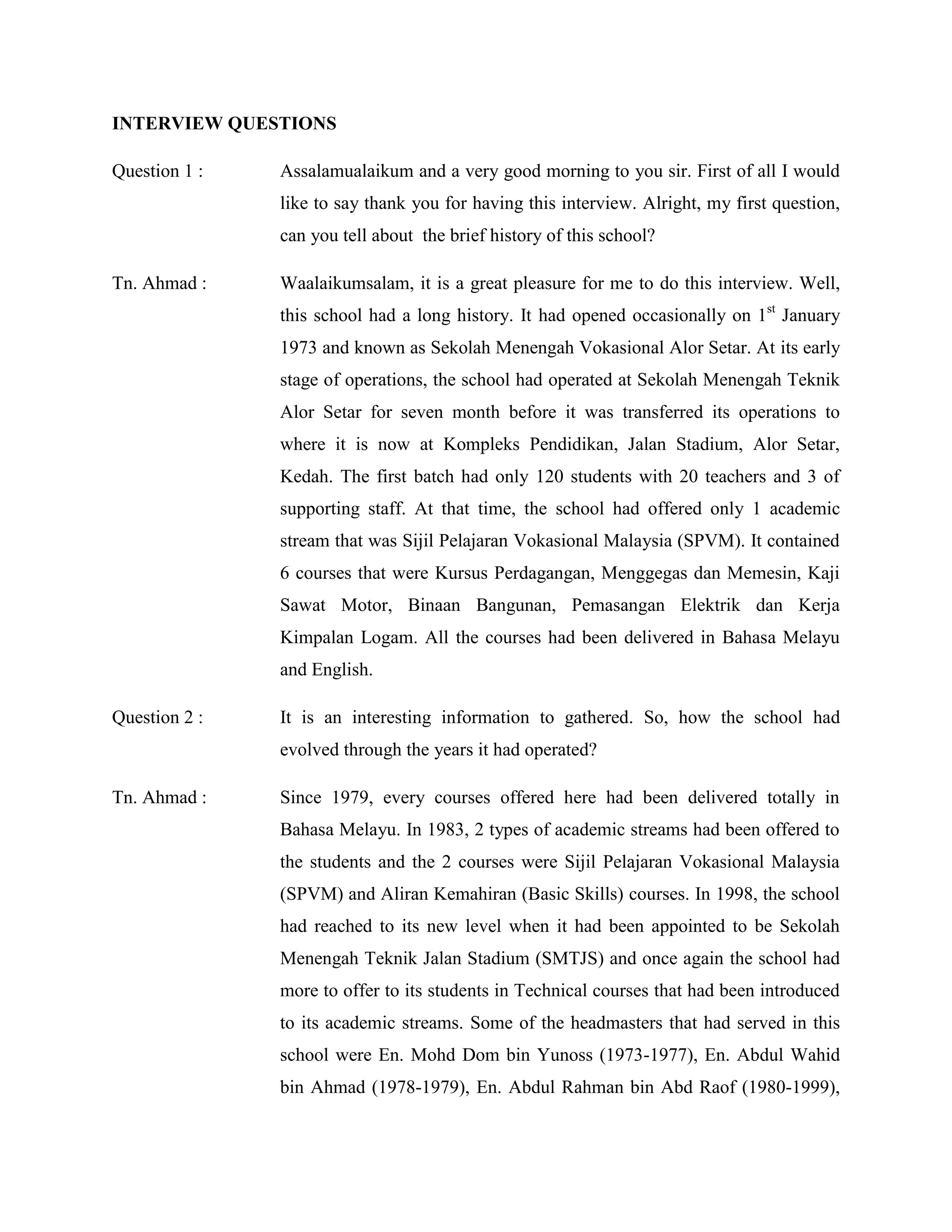 An headmaster interview | DOCX