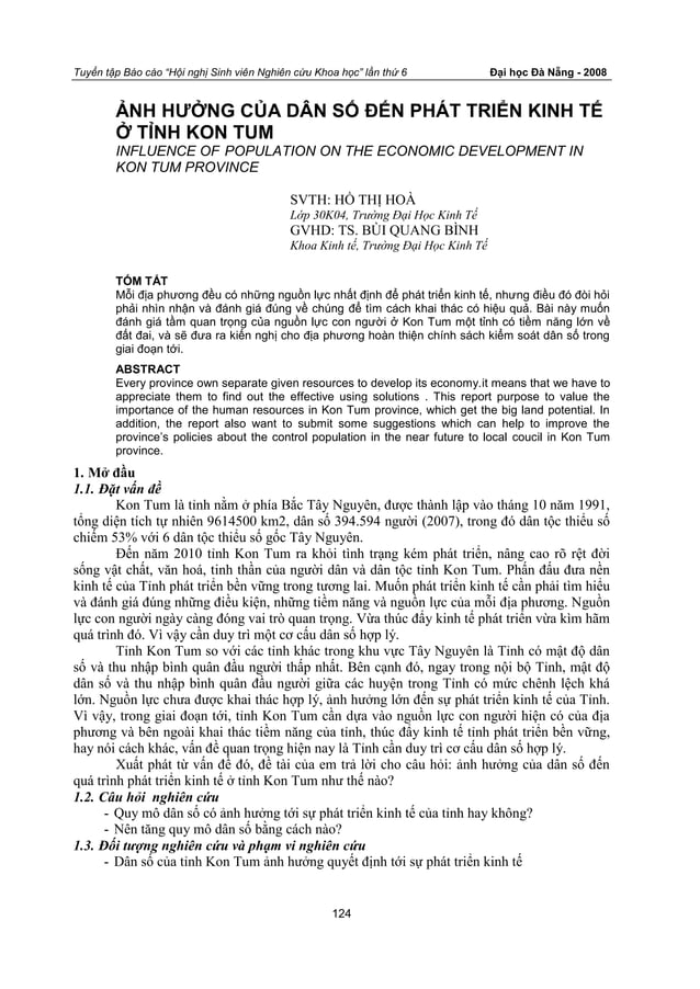 Ảnh hưởng của dân số đến phát triển kinh tế ở tỉnh Kon Tum (Hồ Thị Hòa) | PDF