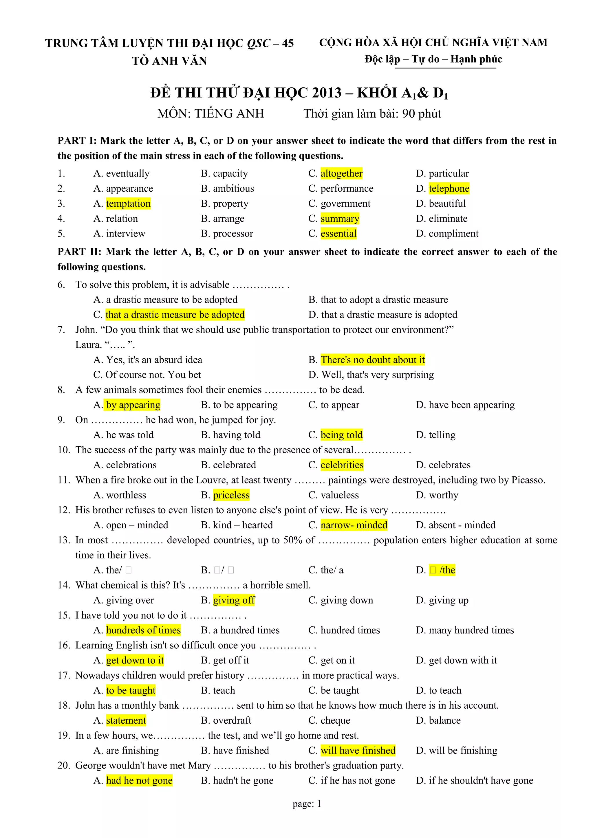 Anhvan thay hai trung tam luyen thi dai hoc qsc-45 - dap an de thi thu ...