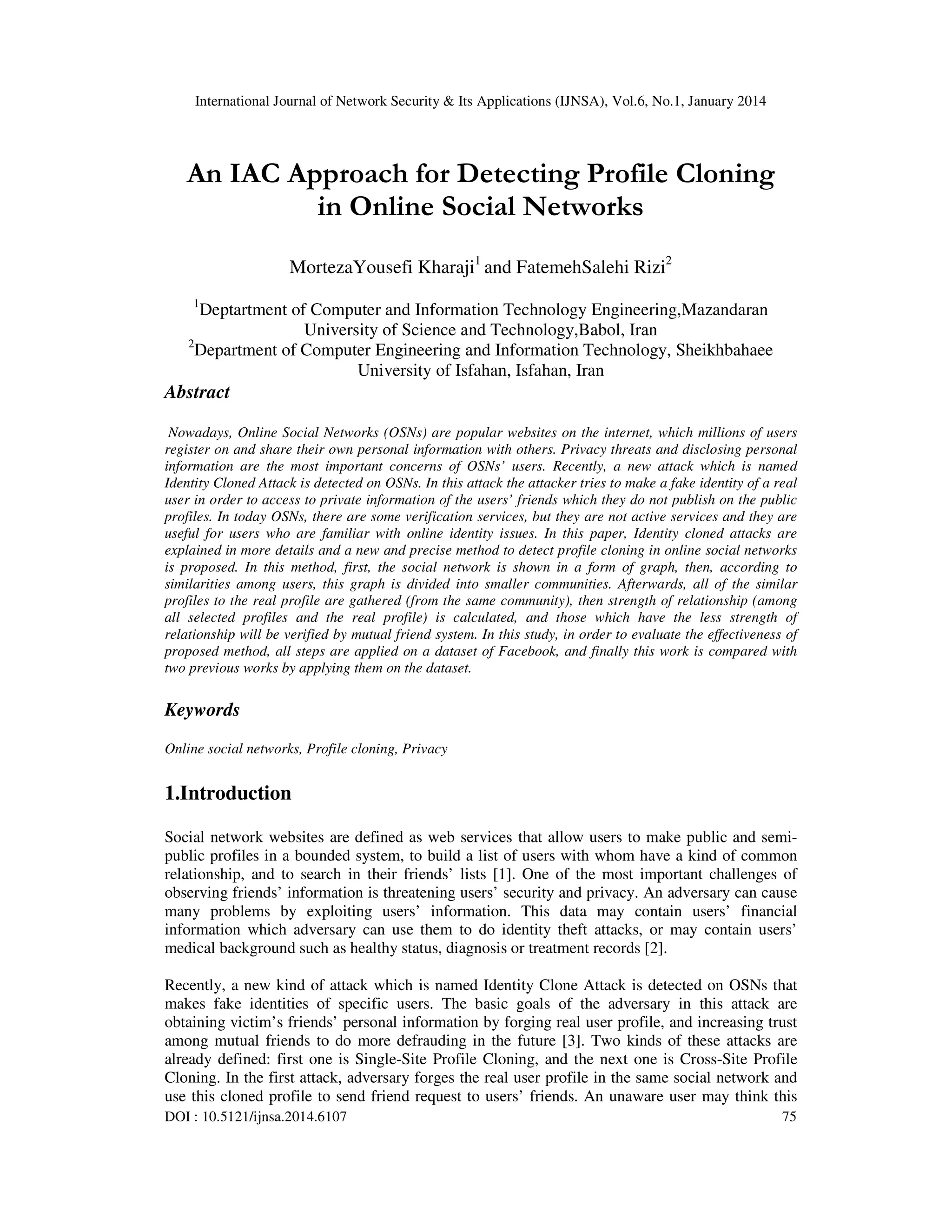 An iac approach for detecting profile cloning | PDF