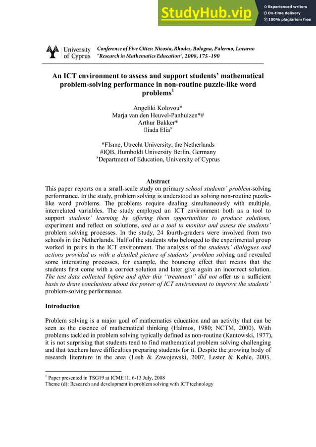 An ICT Environment To Assess And Support Students Mathematical Problem ...