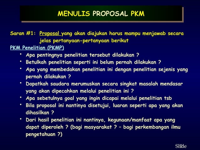 Menulis Proposal PKMP untuk para peserta PKM | PPTX