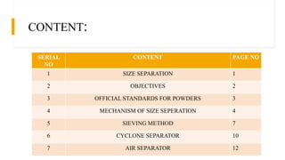 SIZE SEPARATION by Aniket Dhande ppt shraddha institute of pharmacy | PPT