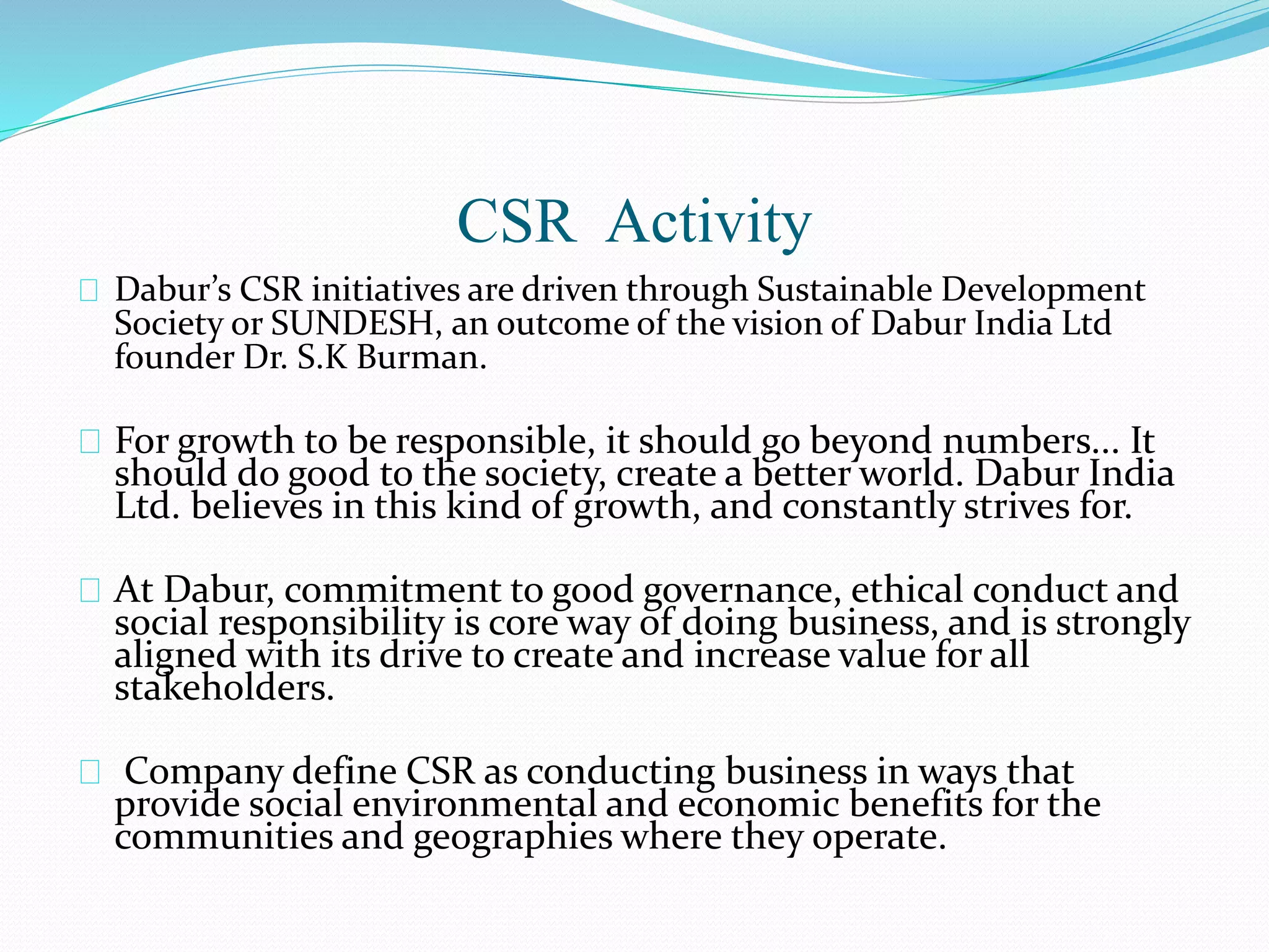 CSR activity of dabur. | PPTX