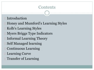 Learning theories, styles and learning curve | PPTX