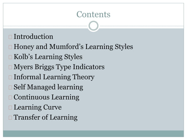 Learning theories, styles and learning curve | PPTX