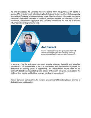 Anil Damani Bio, Work Experience and Education details | PDF