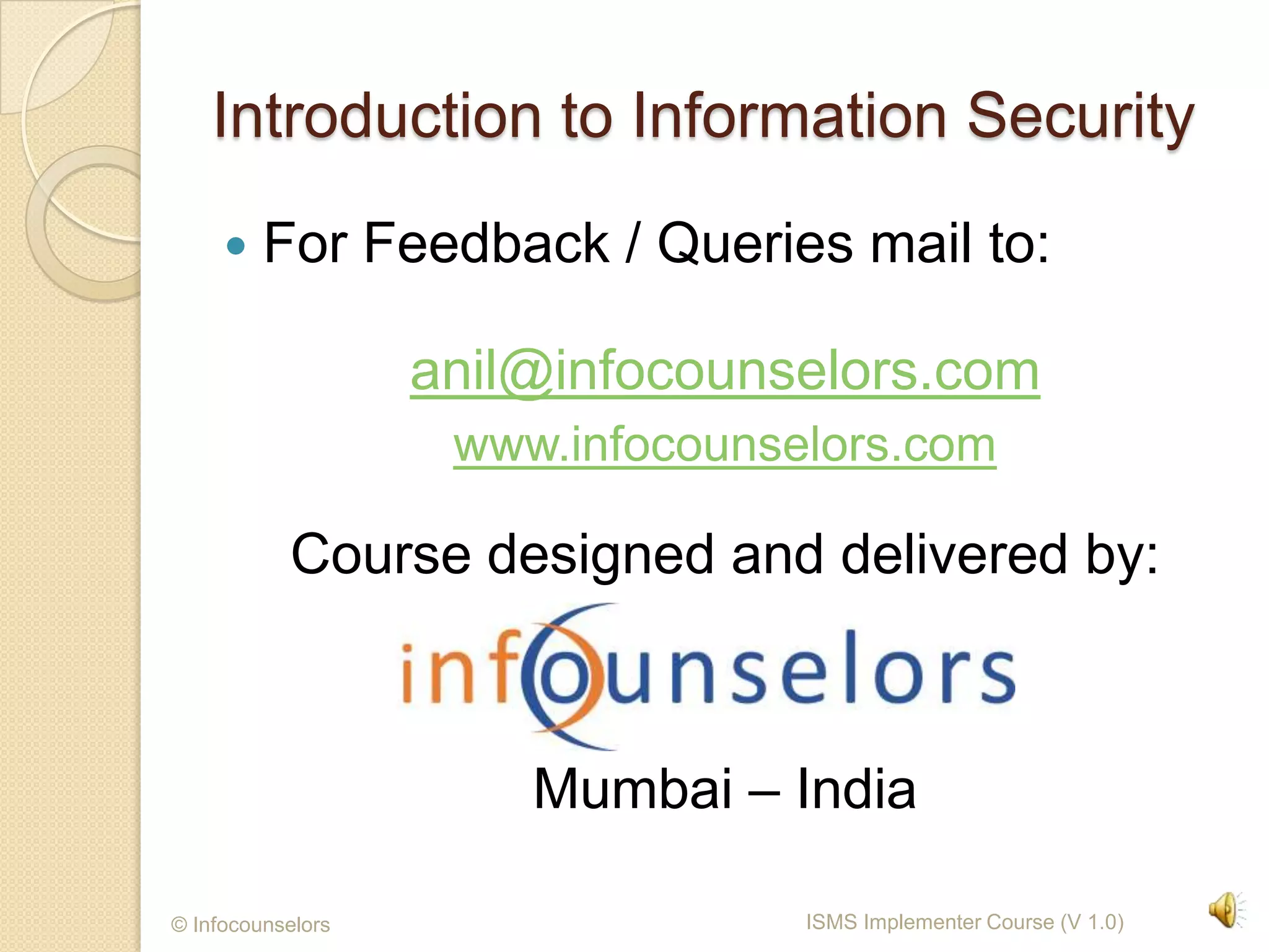 Isms Implementer Course Module 1 Introduction To Information Security | PPSX