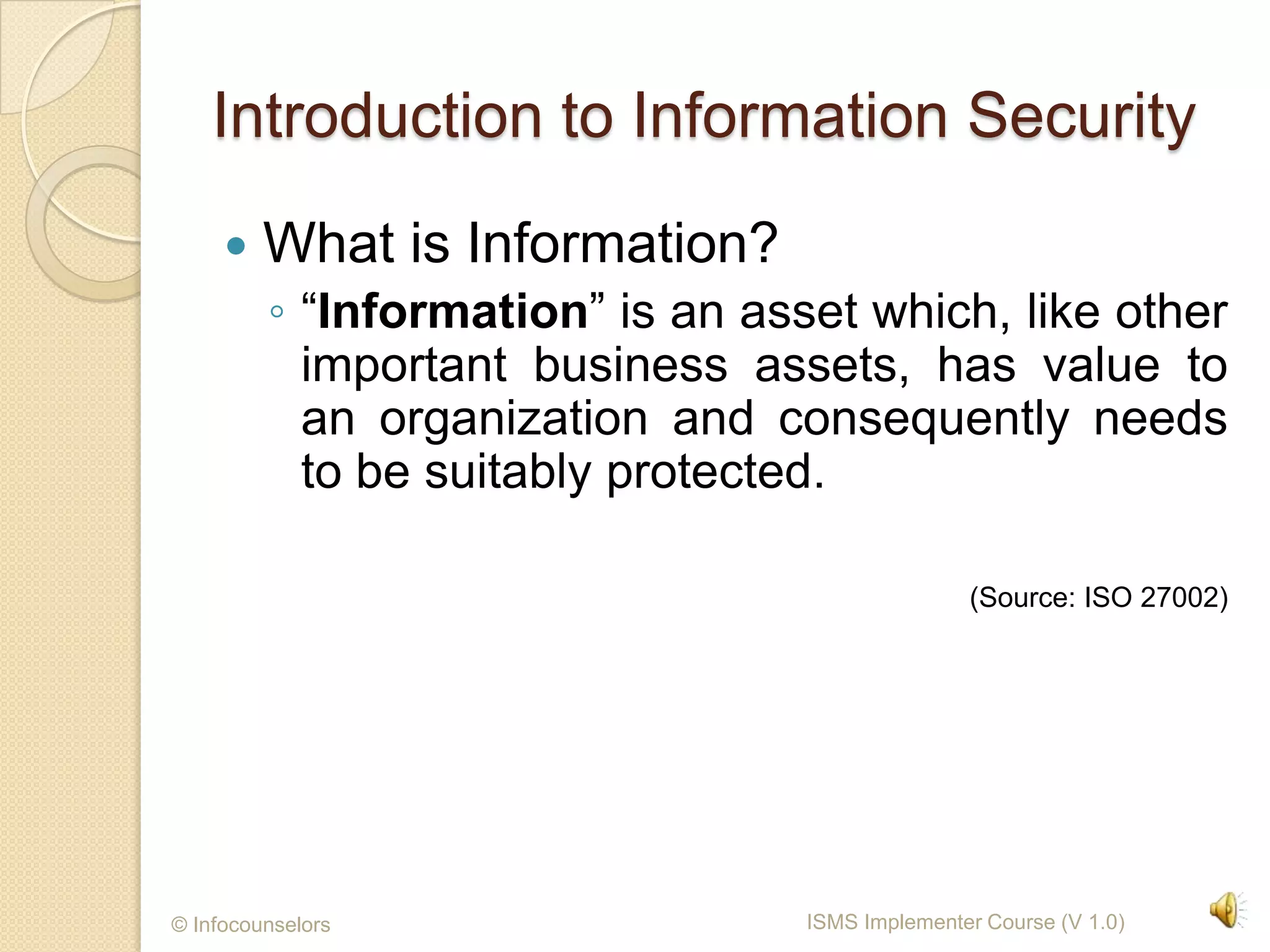 Isms Implementer Course Module 1 Introduction To Information Security | PPSX