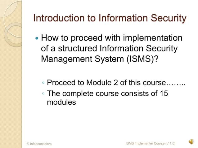Isms Implementer Course Module 1 Introduction To Information Security | PPT