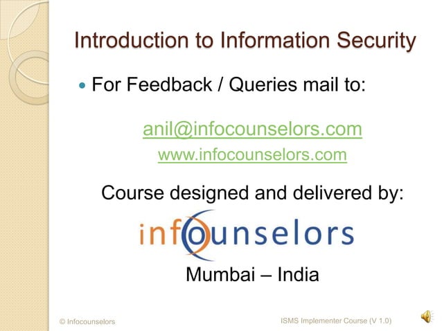 Isms Implementer Course Module 1 Introduction To Information Security | PPT