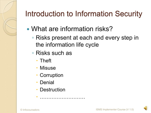 Isms Implementer Course Module 1 Introduction To Information Security | PPT