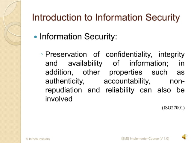 Isms Implementer Course Module 1 Introduction To Information Security | PPT