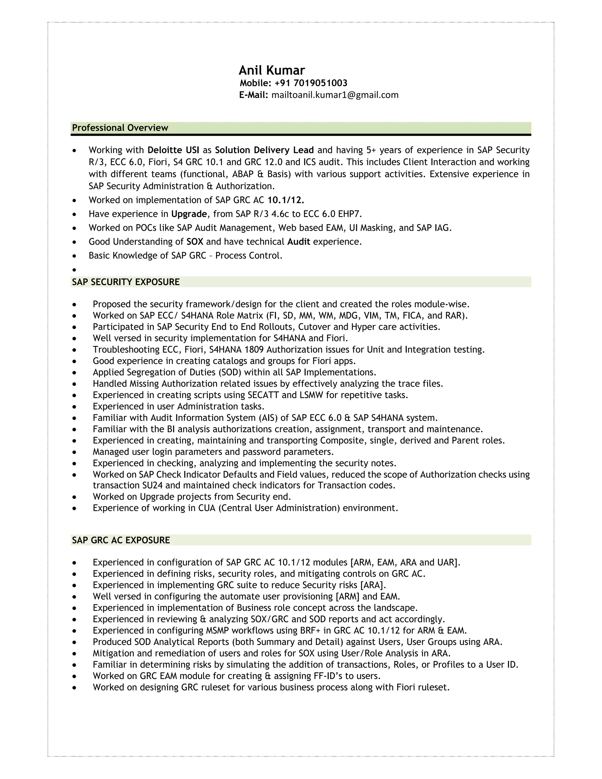 Anil kumar sap security & GRC | PDF