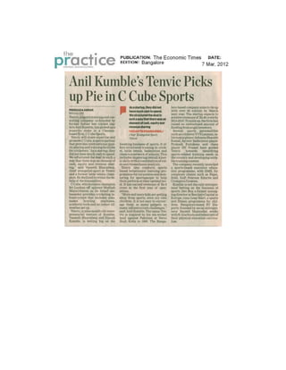 Anil kumble's tenvic picks up pie in c cube sports the economic times | PDF