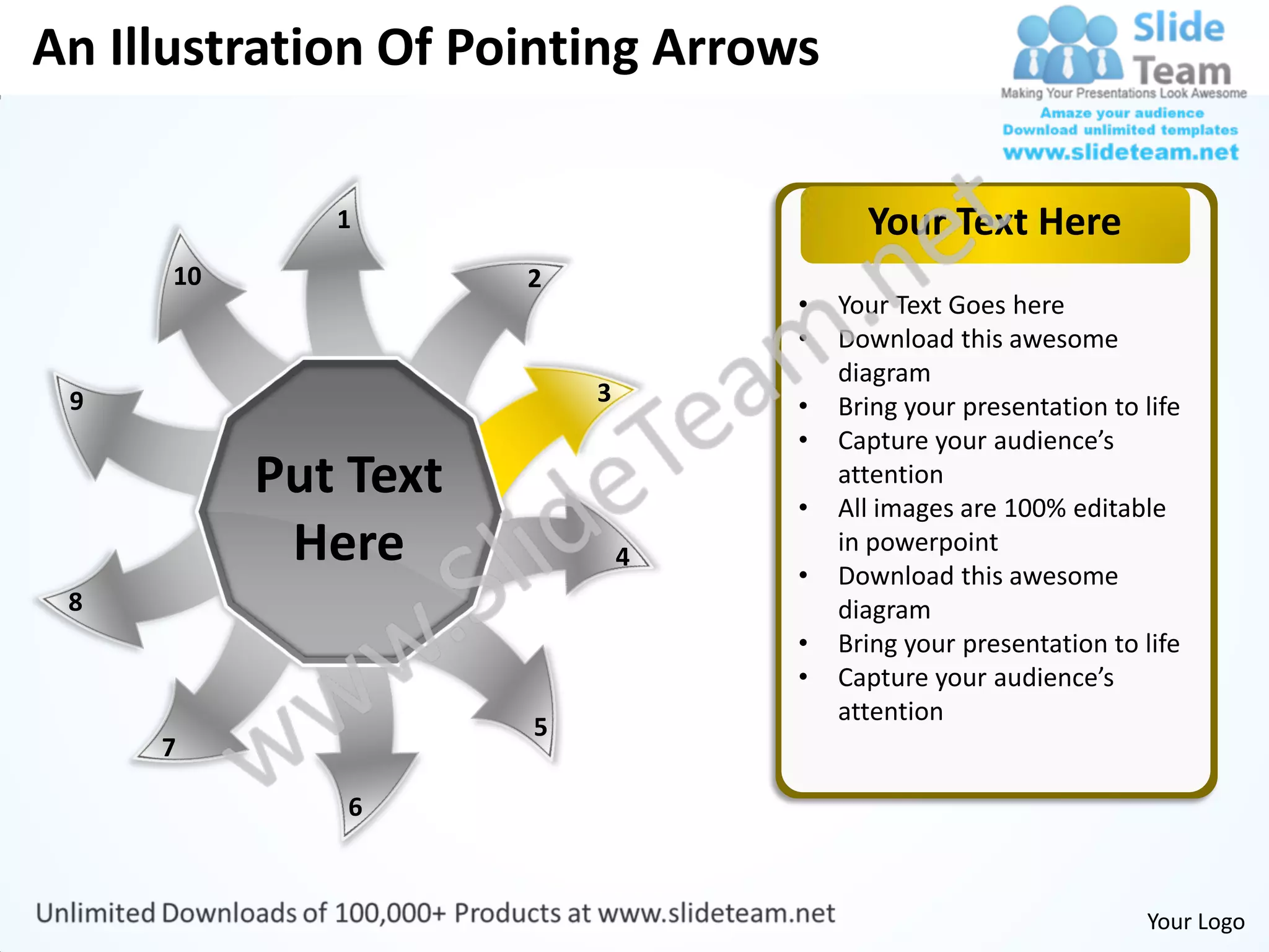 An illustration of pointing arrows circular layout diagram power point ...