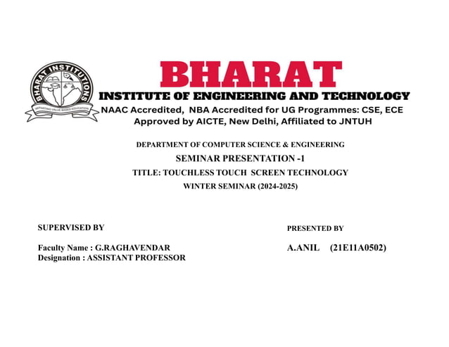 Touchless touch screen technology seminar ppt | PDF