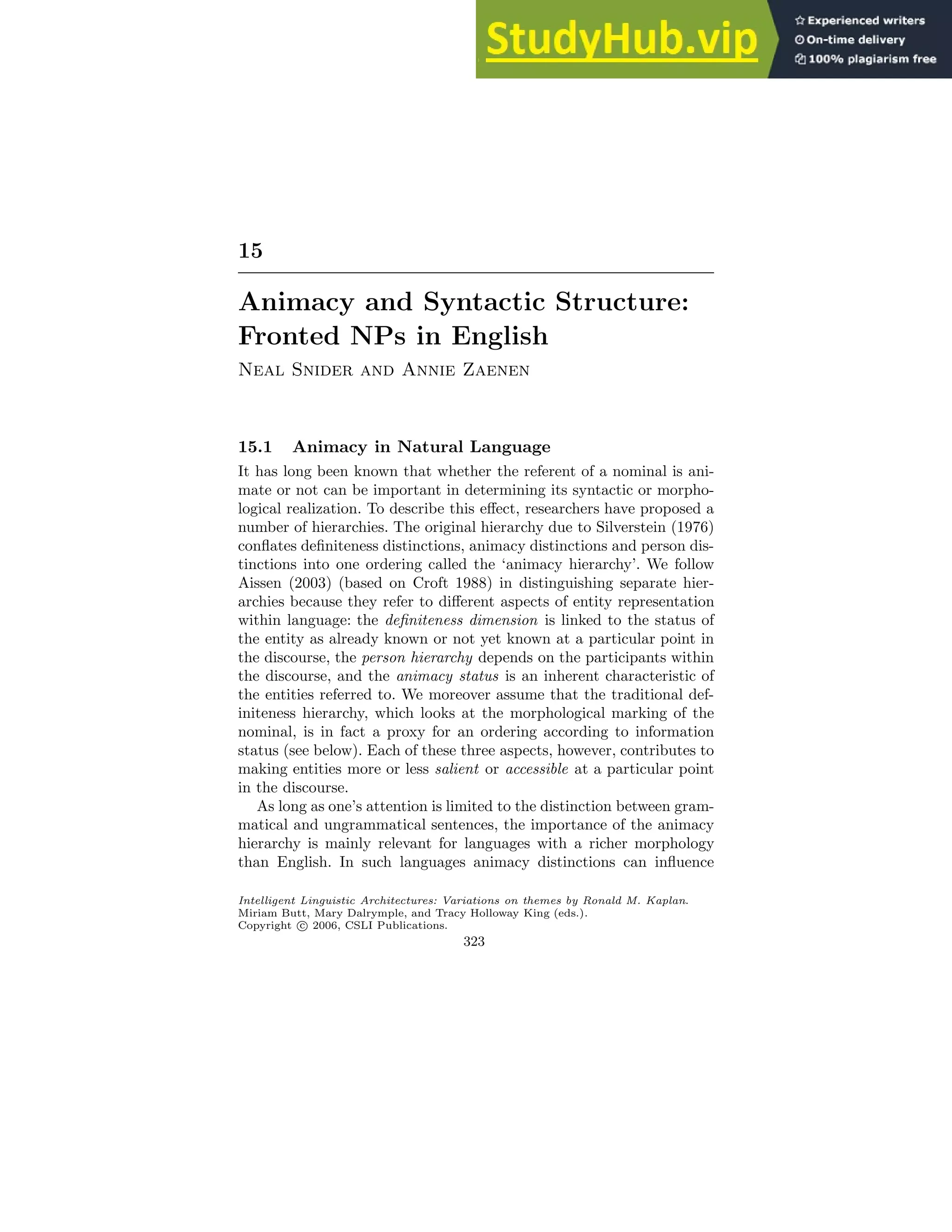 Animacy And Syntactic Structure Fronted NPs In English | PDF
