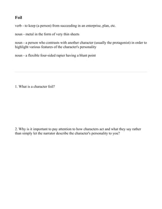 Animal farm character foil lesson plan | DOCX