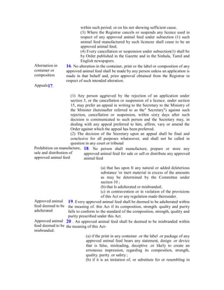 Animal Feed Act of Sri Lanka, Act No 15 of 1986 | PDF