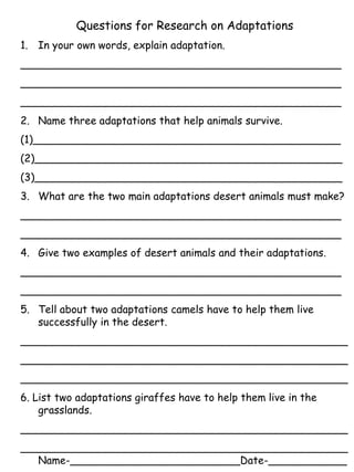Paw Creek Animal adaptations | PPTX | Geography | Science