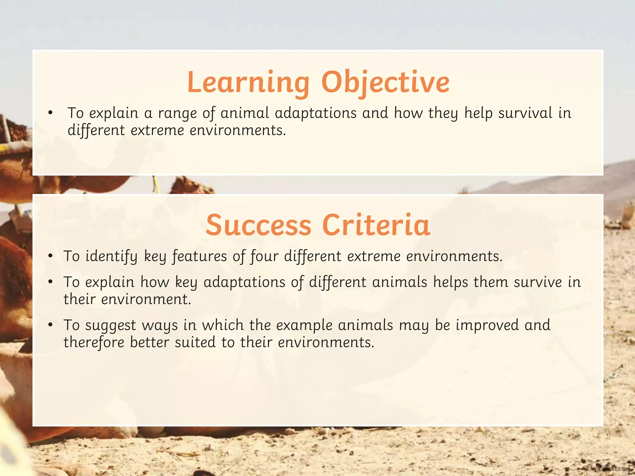 Animal adaptations to extreme environments power point answers removed ...