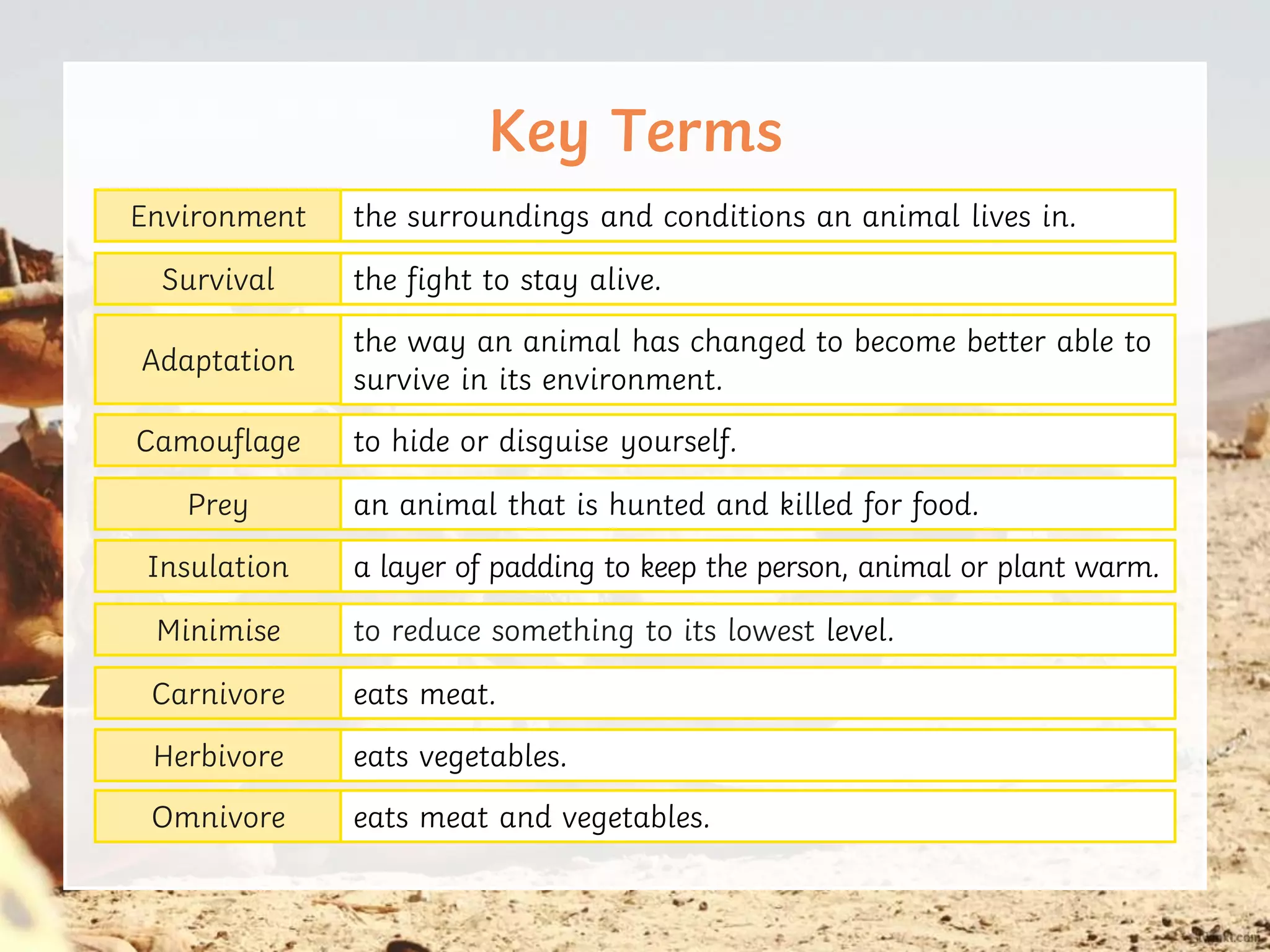 Animal adaptations to extreme environments power point answers removed ...
