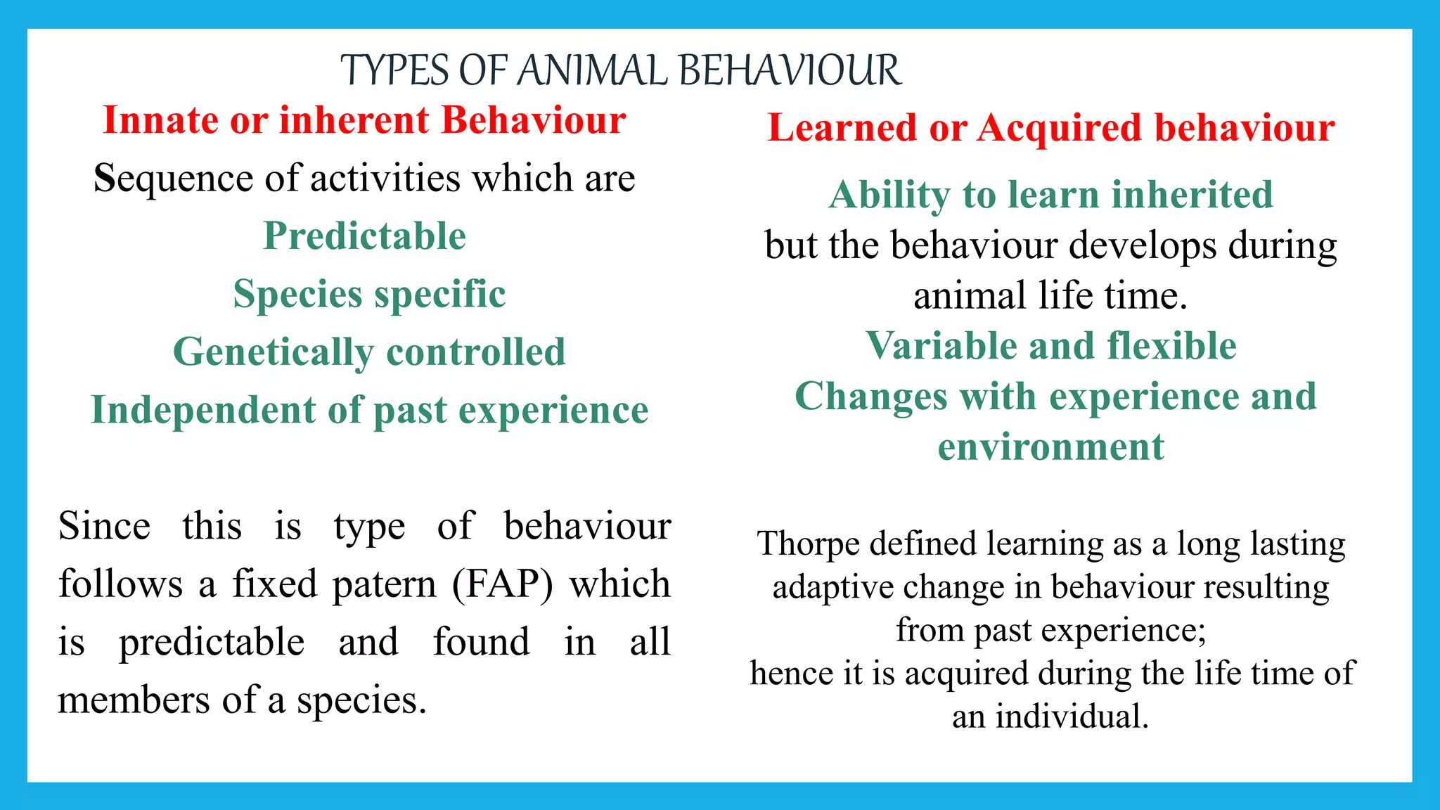 Animal Behaviour: Kinds of Behaviour | PPTX