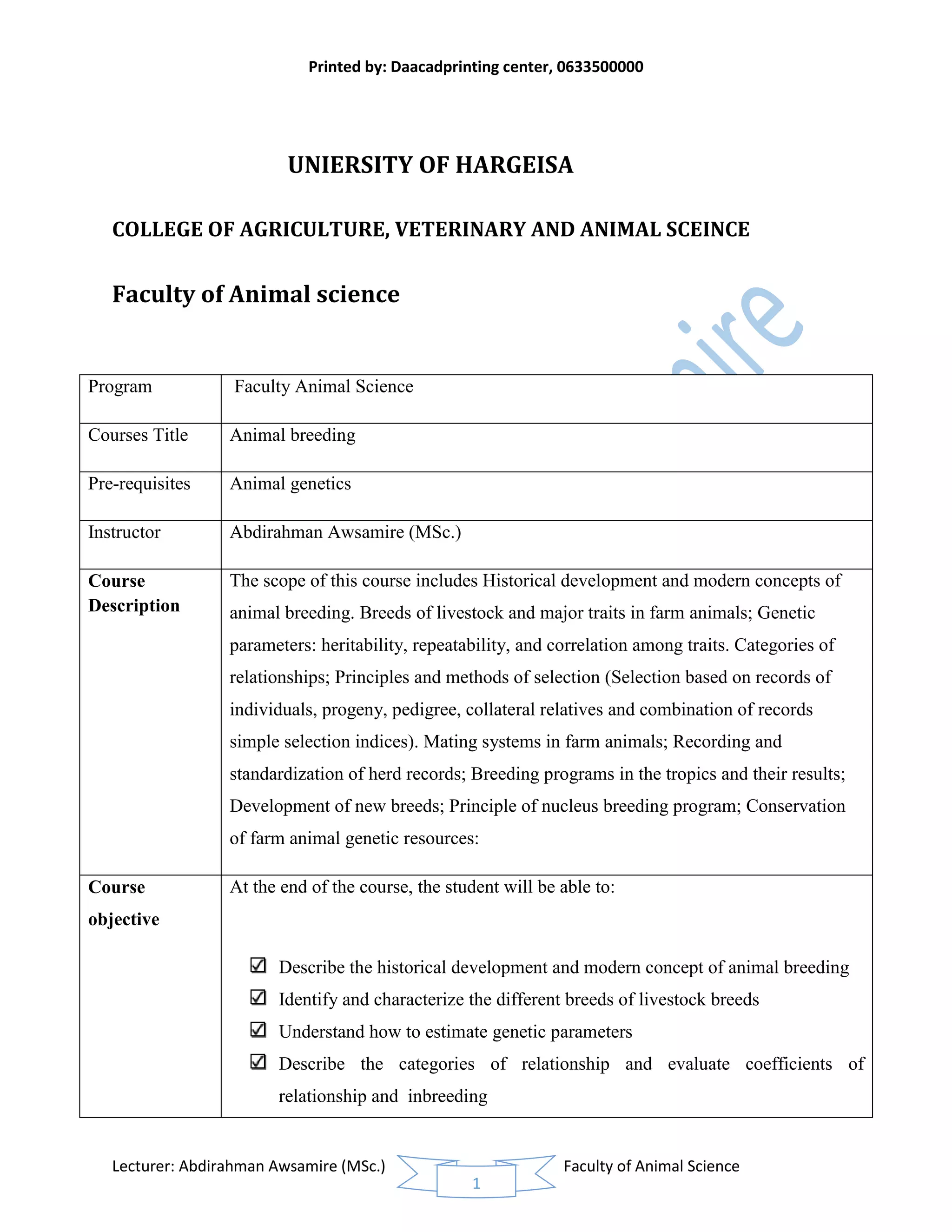Animal breeding course | PDF