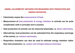 Direct and Indirect Calorimetry, Carbon & Nitrogen Balance Studies | PDF