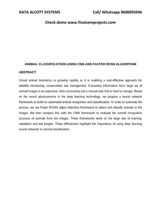Animal classification using cnn and faster rcnn algorithm | PDF