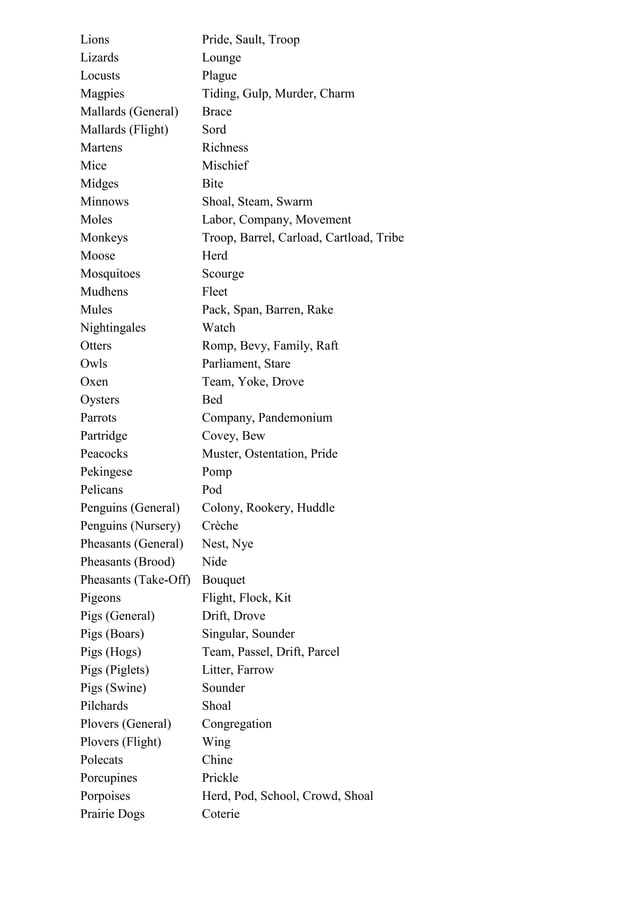 Animal collective nouns | PDF