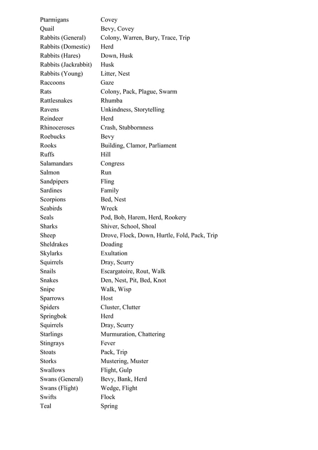 Animal collective nouns | PDF