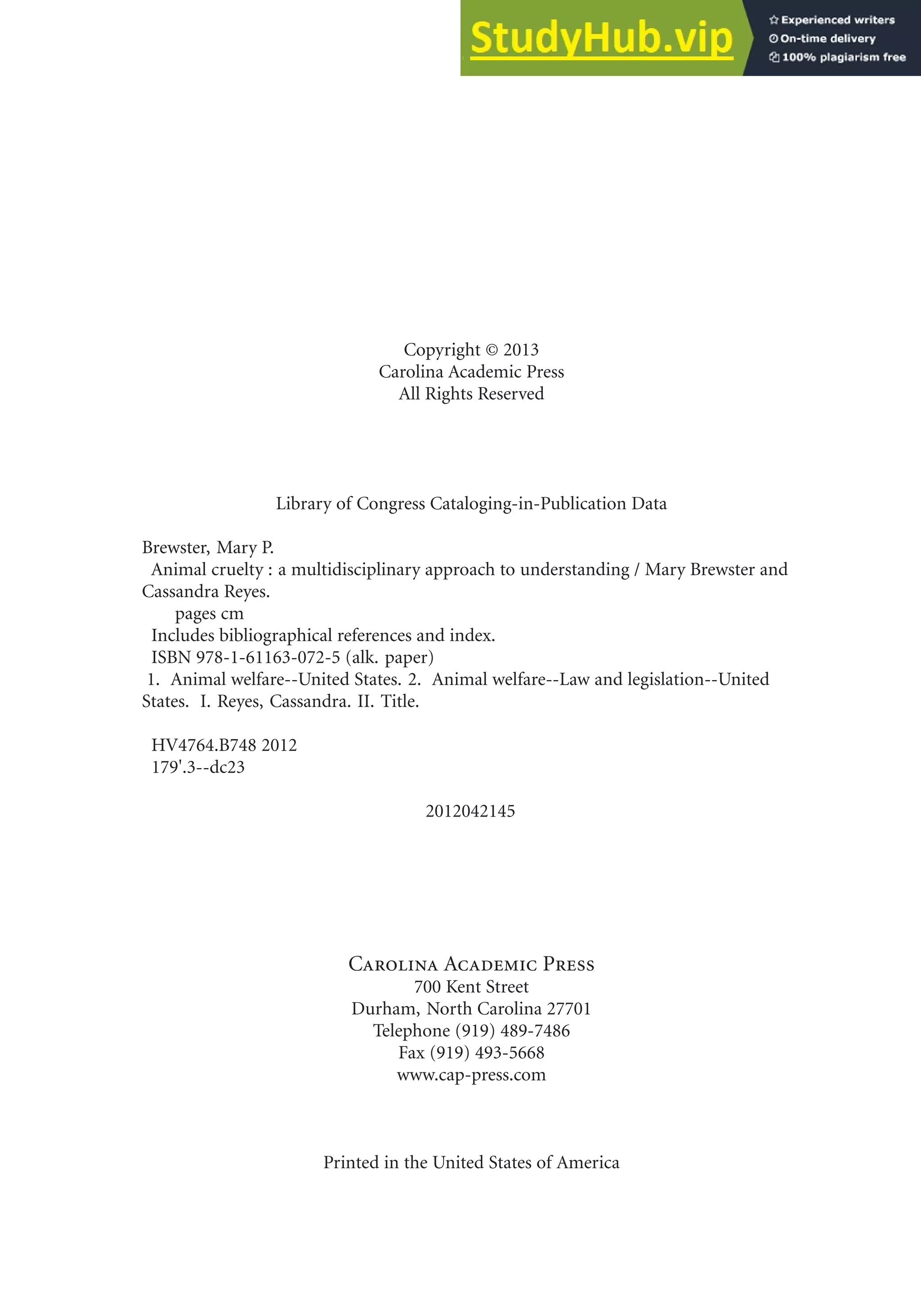 Animal Cruelty A Multidisciplinary Approach To Understanding | PDF