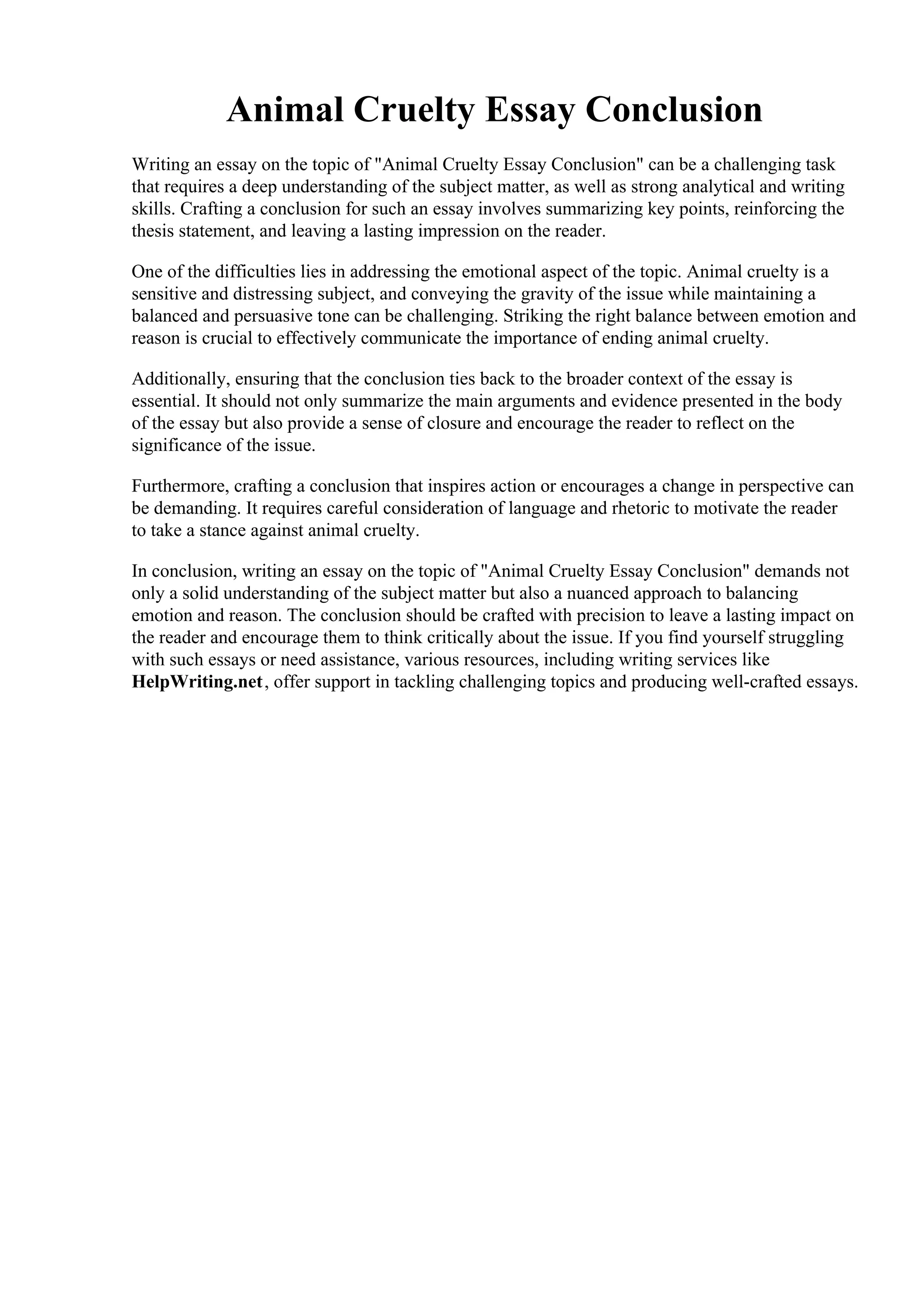 Animal Cruelty Essay Conclusion | PDF