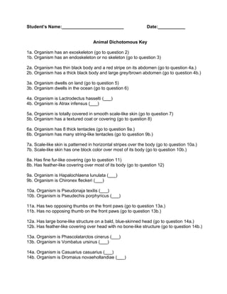Animal dichotomous key | PDF