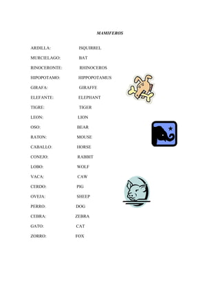 Animales ingles | DOC