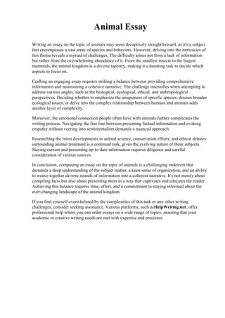 Animal Essay. The University of British Columbia | PDF