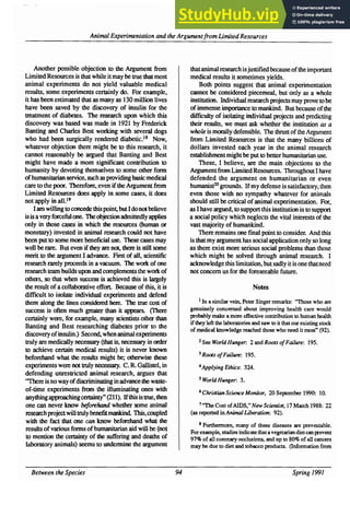 Animal Experimentation And The Argument From Limited Resources | PDF