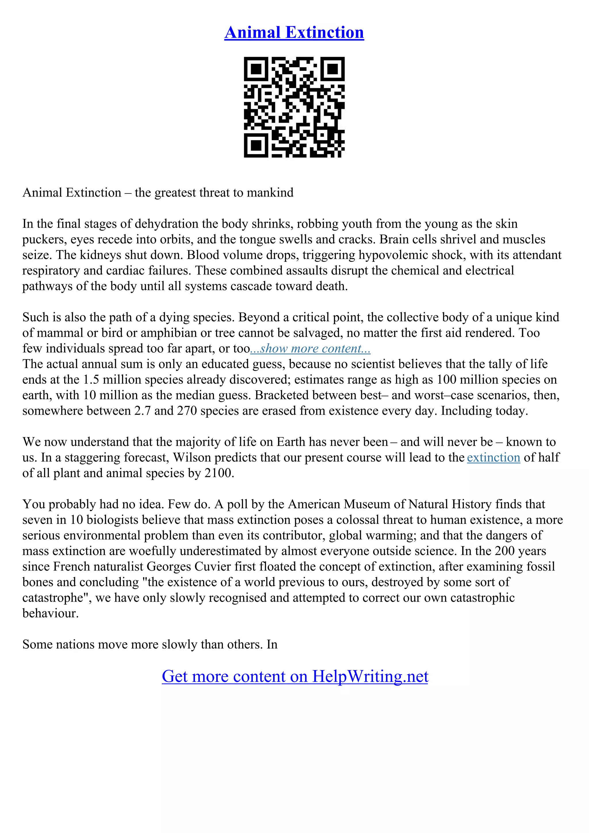 Animal Extinction Essay | PDF
