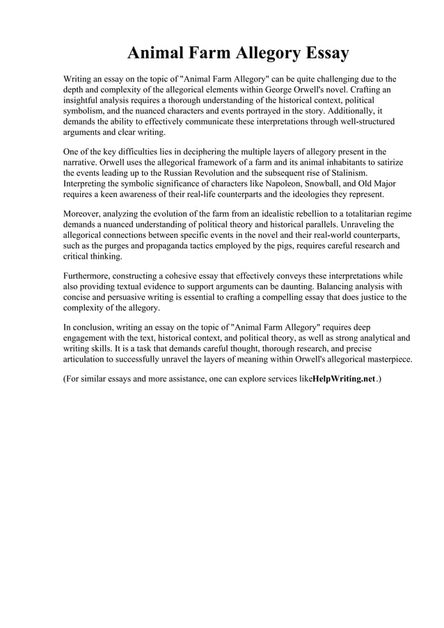 Animal Farm Allegory Essay. English 10: 09.20 - Allegory in Animal Farm ...