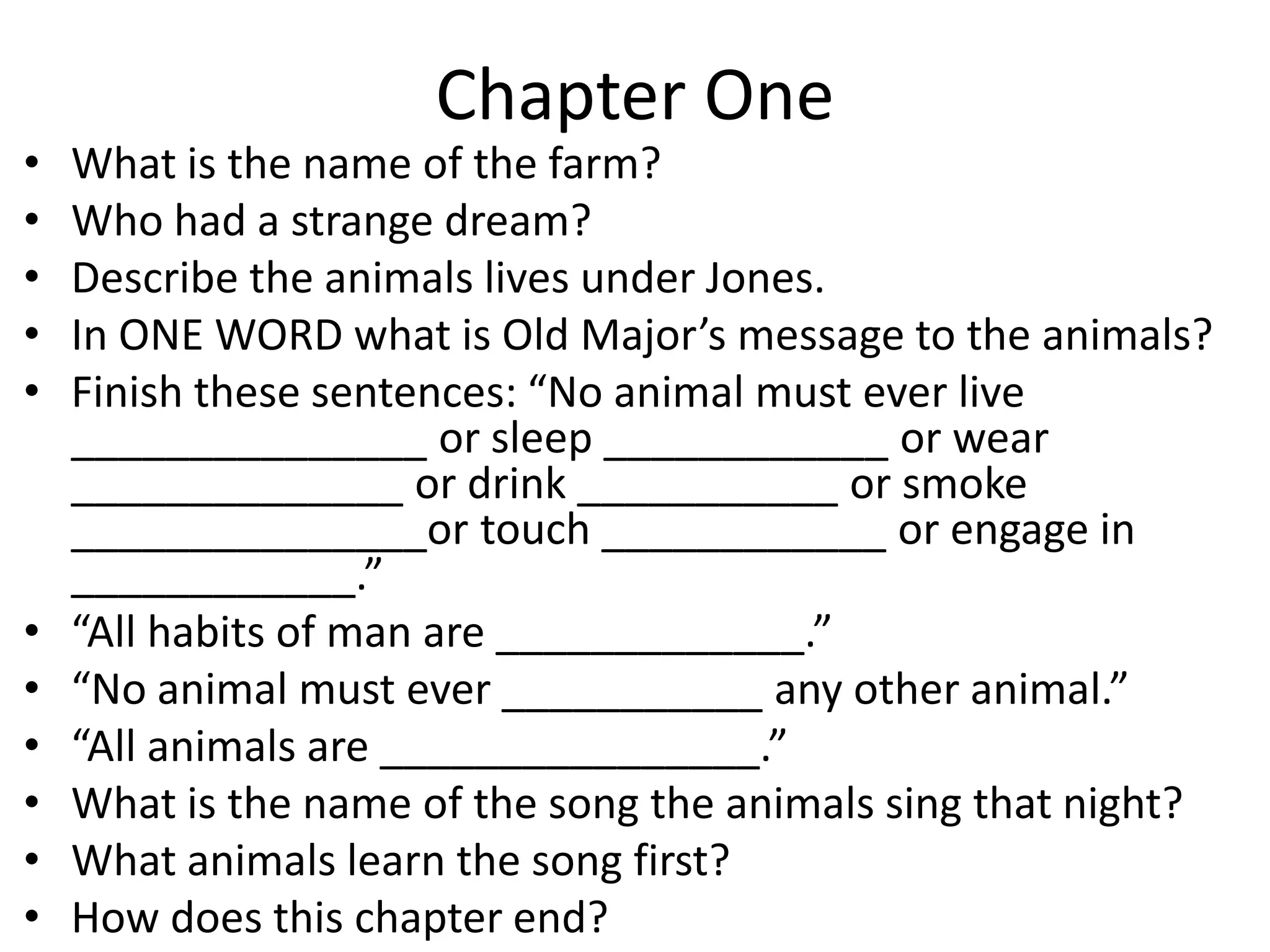 Animal farm chapter 1 5 questions | PPTX